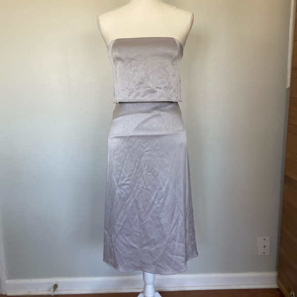 Halston Heritage | Dresses | Halston Heritage Silver Satin Strapless ...